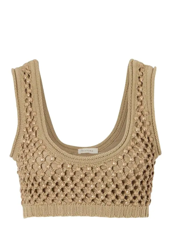 DIOTIMA Lady Embellished Crocheted Cotton-blend Cropped Top - Beige