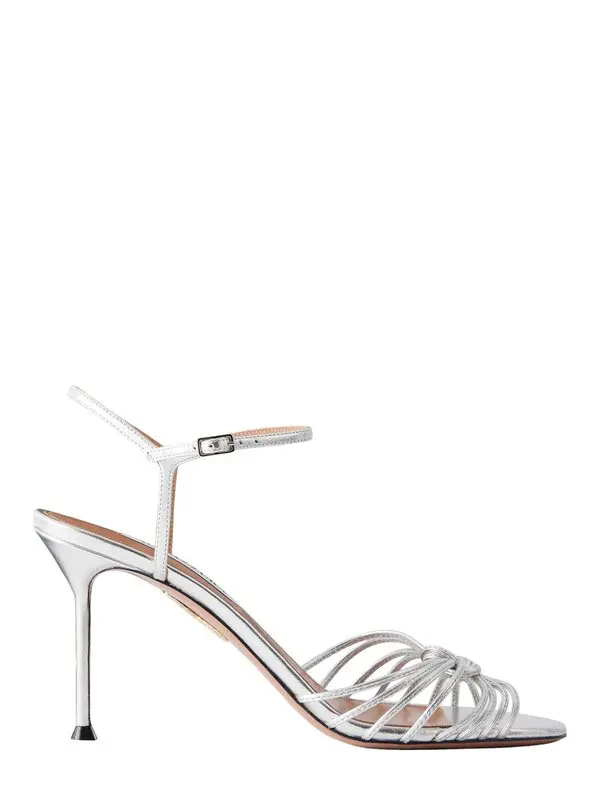 AQUAZZURA Serenity 85 Knotted Metallic Leather Sandals - Silver