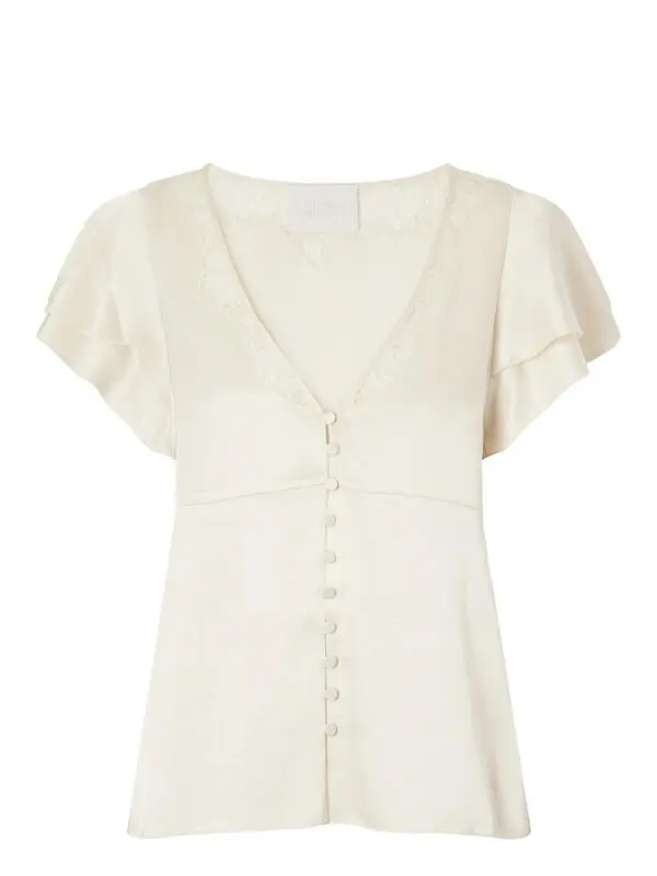 Citizens Of Humanity Lola Flutter Lace-trimmed Satin Blouse - Neutrals