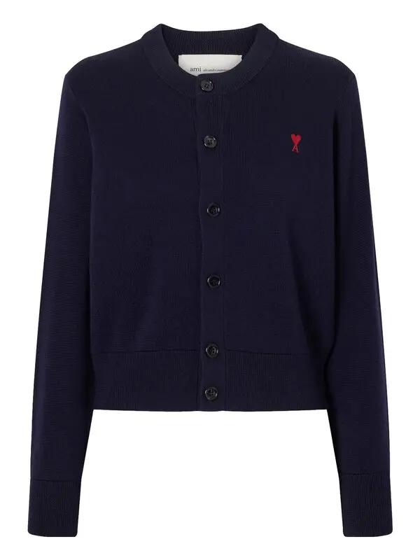 AMI Paris Embroidered Wool Cardigan - Blue