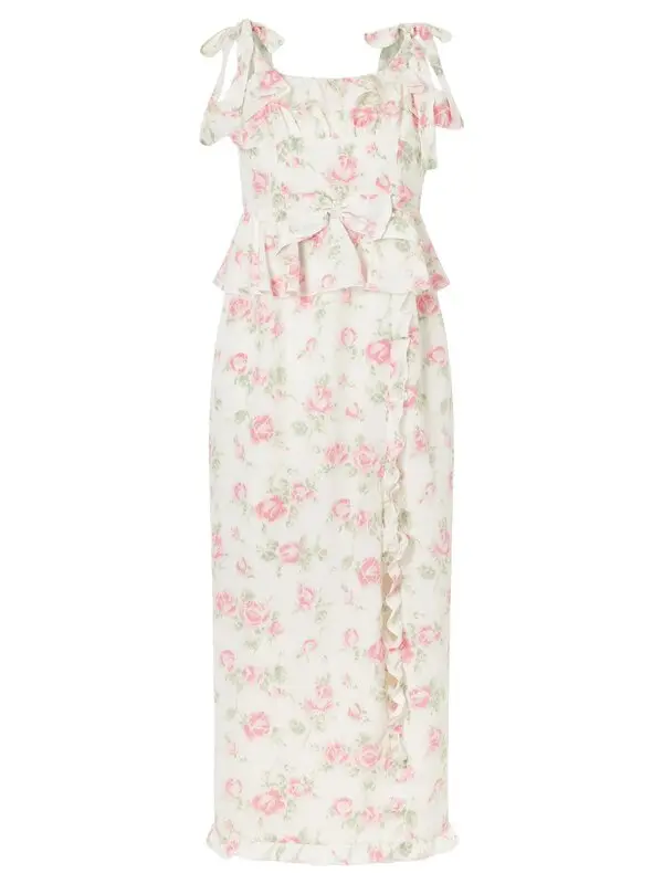 Alessandra Rich Ruffled Floral-print Silk Maxi Dress - Pink