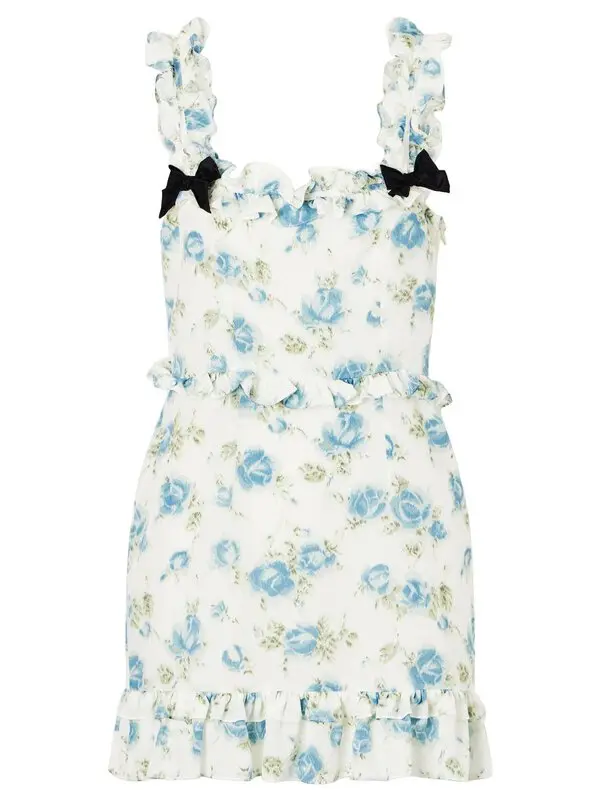 Alessandra Rich Ruffled Floral-print Silk Mini Dress - Blue
