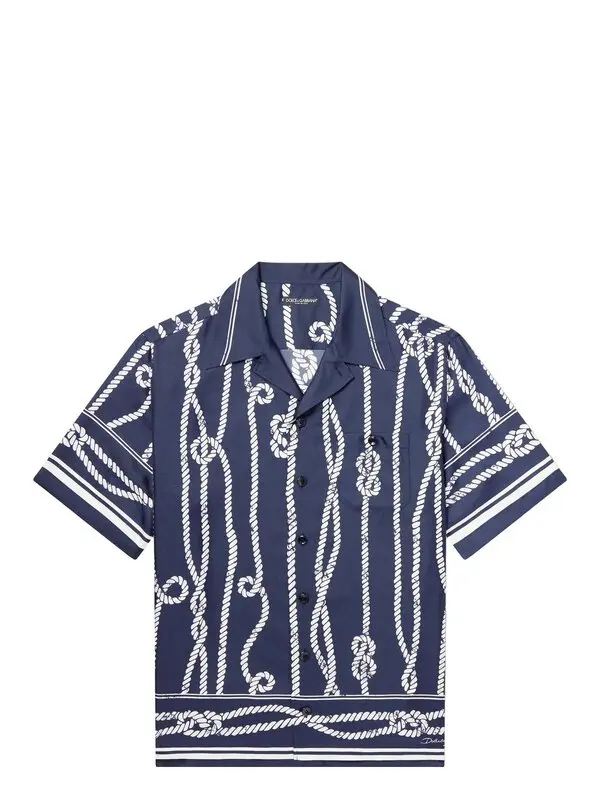 Dolce & Gabbana Marina Camp-collar Printed Silk-twill Shirt - Blue