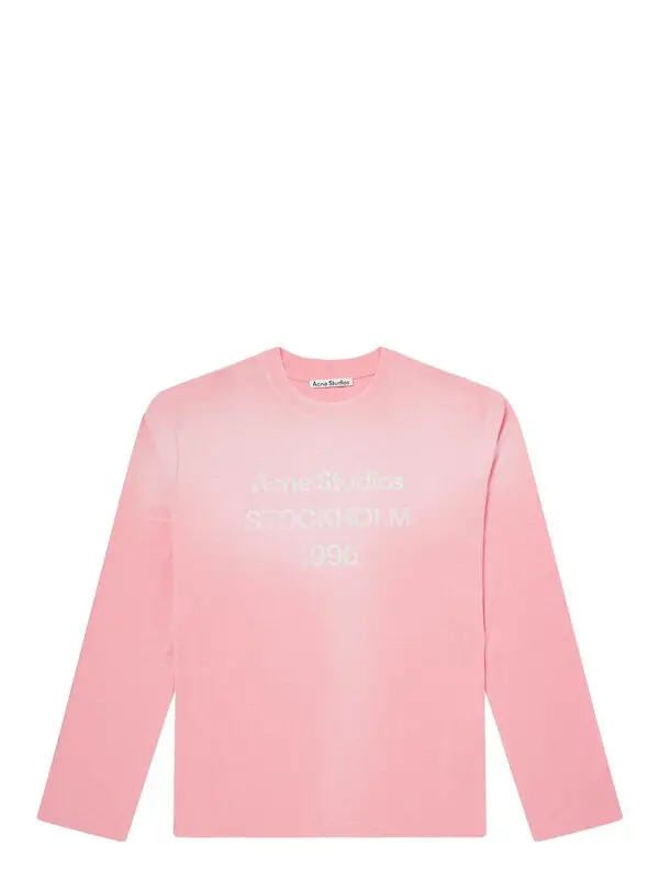 Acne Studios Edden U 1996 Logo-print Distressed Cotton And Hemp-blend T-shirt - Pink