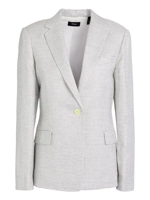 Theory Houndstooth Linen-blend Blazer - Light Gray