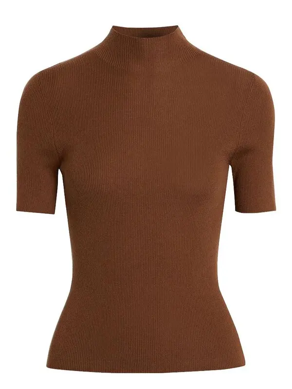Theory Leenda Ribbed Merino Wool Turtleneck Top - Brown