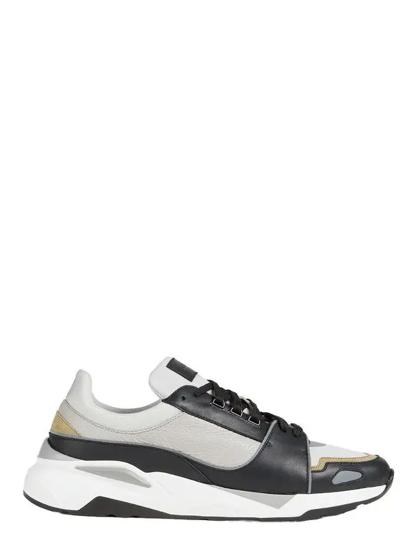 Canali Leather And Suede Trimmed Sneakers - Black