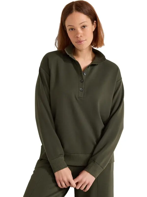 HAVEN WELL WITHIN Fleece Johnny Collar Henley - Forest