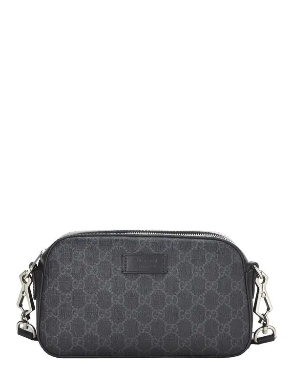 Gucci Gg Supreme Coated Canvas Crossbody Bag With Web Stripe - Black