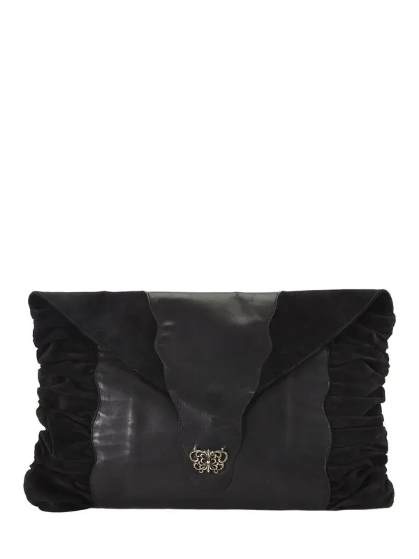 Chrome Hearts Leather Fleur-de-lis Clutch - Black