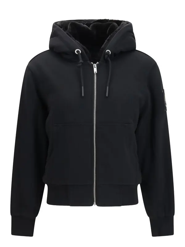 Moose Knuckles Bunny Hooded Zip-up Jacket With Fur Trim And Logo Detail - Black