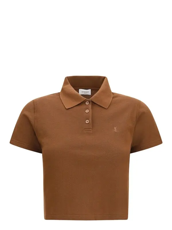 Saint Laurent Cassandre Short Cotton Piqué Polo Shirt - Brown
