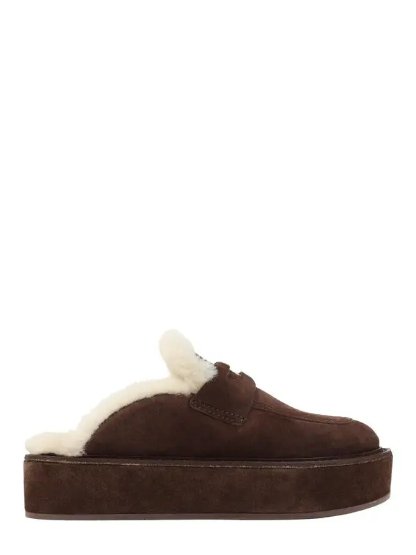 Miu Miu Suede Sabot With Shearling Lining - Brown