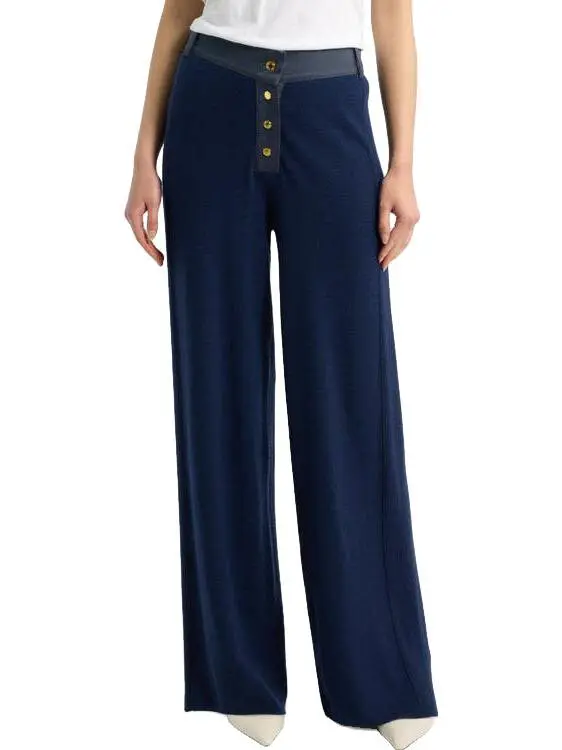 Rag & Bone Lucy Wide Leg Wool Blend Pants - Navy