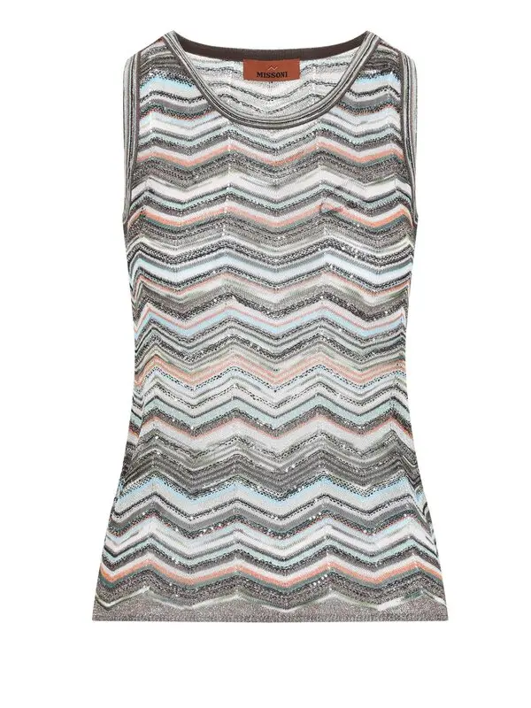 Missoni Sleeveless Zigzag Knit Top With Sequins - Multicolor