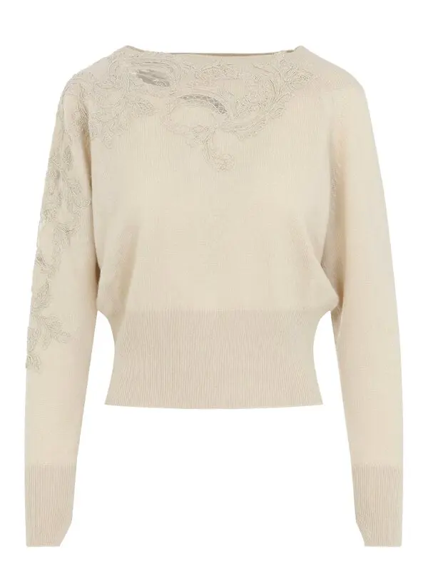 ERMANO SCERVINO Ermanno Scervino Fine Knit Cashmere Sweater With Lace Appliqu - Multicolor