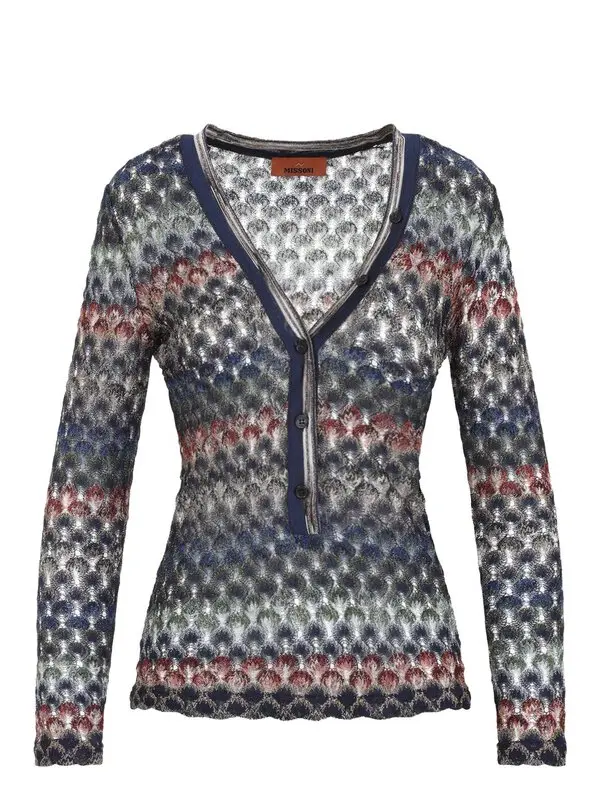 Missoni V-neck Openwork Knit Sweater - Multicolor