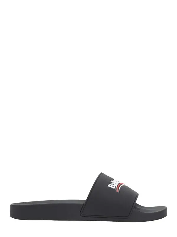 Balenciaga Rubber Pool Slide With Political Logo - Black
