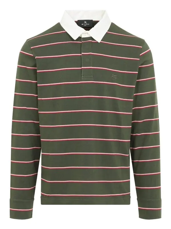 Etro L/s Striped Polo - Green