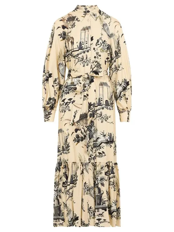 Etro Midi Dress With Botanical, Architectural And Animal Print - Multicolor
