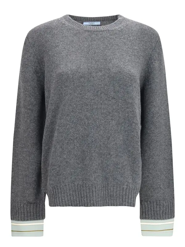 Prada Crewneck Wool Sweater With Layered Sleeves - Gray