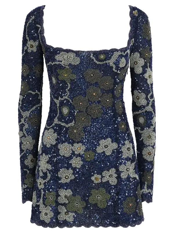 CLIO PEPPIATT Embellished Floral Mini Dress - Blue