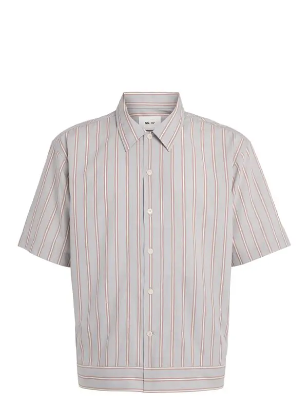 NN.07 Supima Cotton Stripe Short-sleeve Shirt - Red