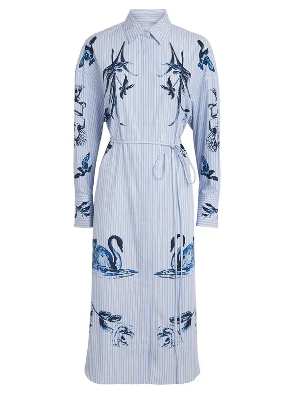 Erdem Floral Stripe Midi Shirt Dress - Blue