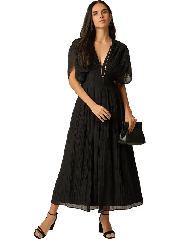 Adrianna Papell Dolman Sleeve Crinkle Organdy Dress - Black