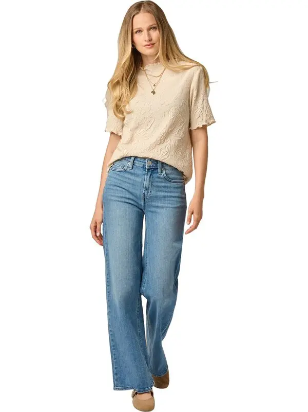 Adrianna Papell Short Sleeve Floral Embossed Knit Top - Cream
