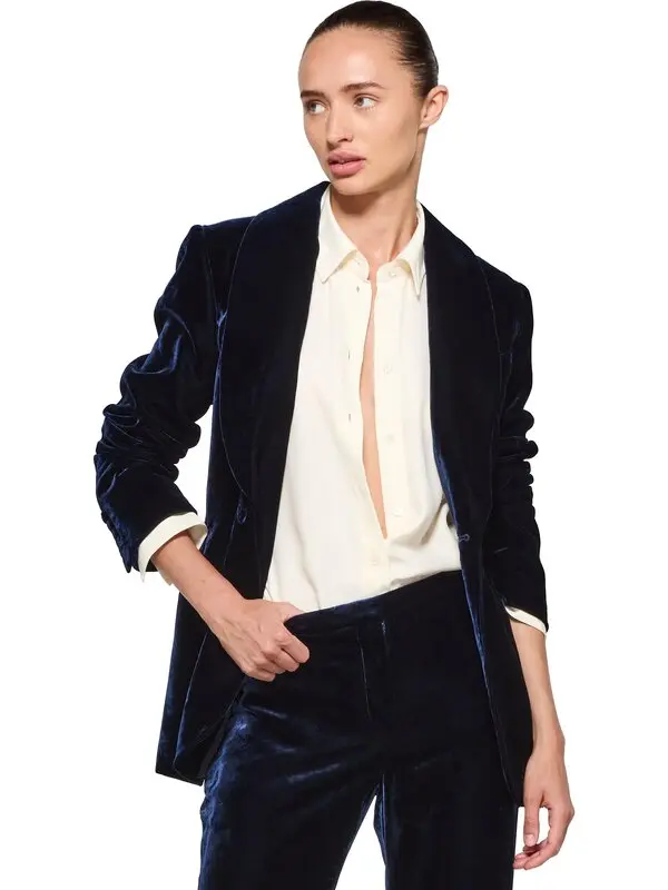 Serena Bute Velvet Shawl Collar Blazer - Navy