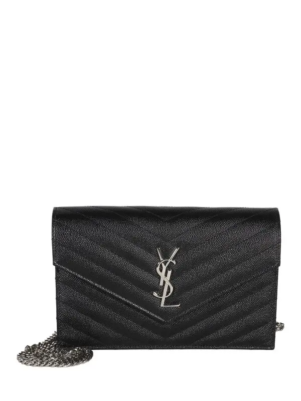 Saint Laurent Grain De Poudre Classic Cassandre Chain Wallet - Black