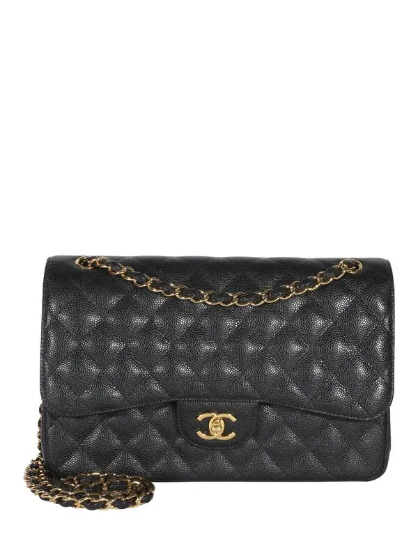 Chanel Quilted Caviar Jumbo Double Flap Bag - Black