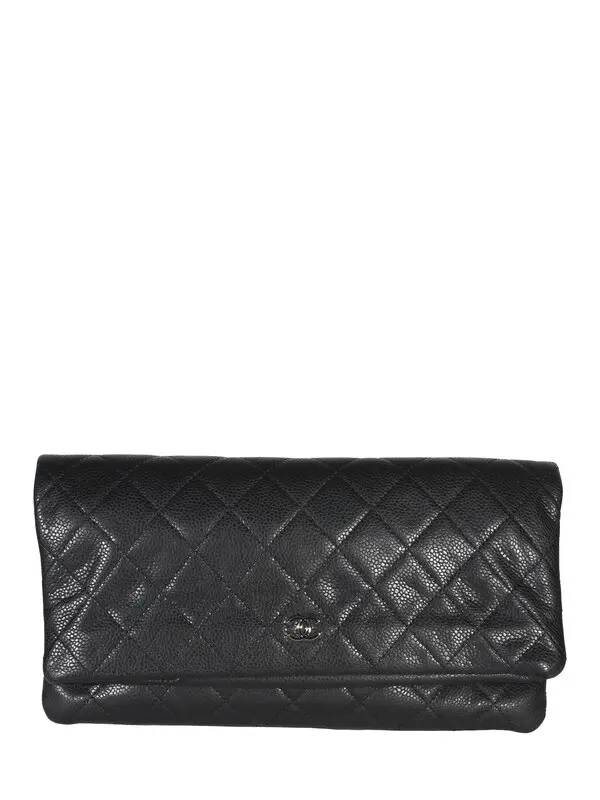Chanel Quilted Caviar Cc Beauty Clutch - Black