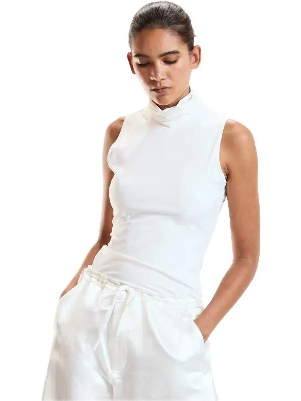 Cynthia Rowley Sleeveless Mock Neck Top - White