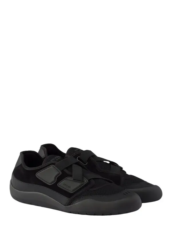 Prada Speedrock Leather And Mesh Fabric Sneakers - Black