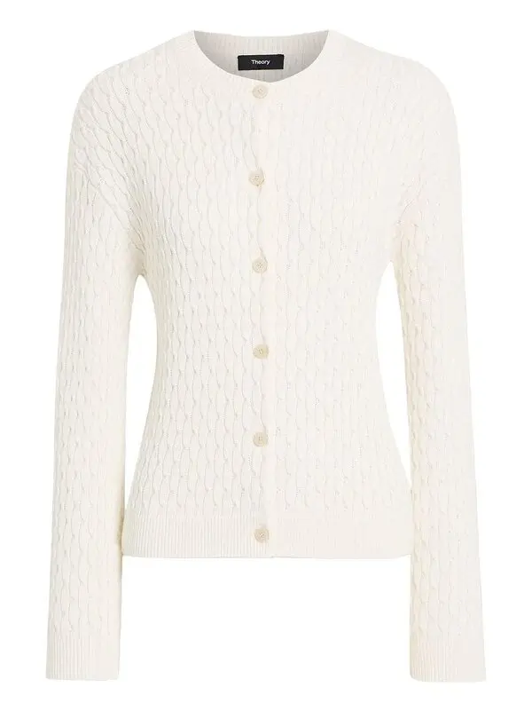 Theory Cableknit Cotton Cardigan - Ivory