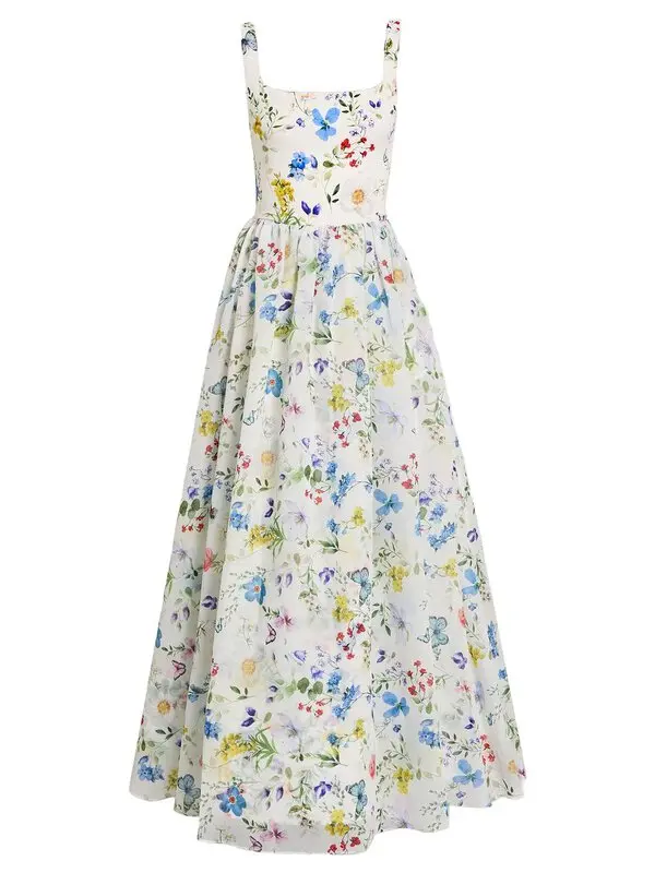 Alice + Olivia Chara Floral Print Organza Maxi Dress - White