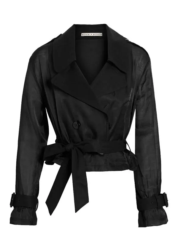 Alice + Olivia Cropped Double-breasted Satin And Organza Jacket - Black