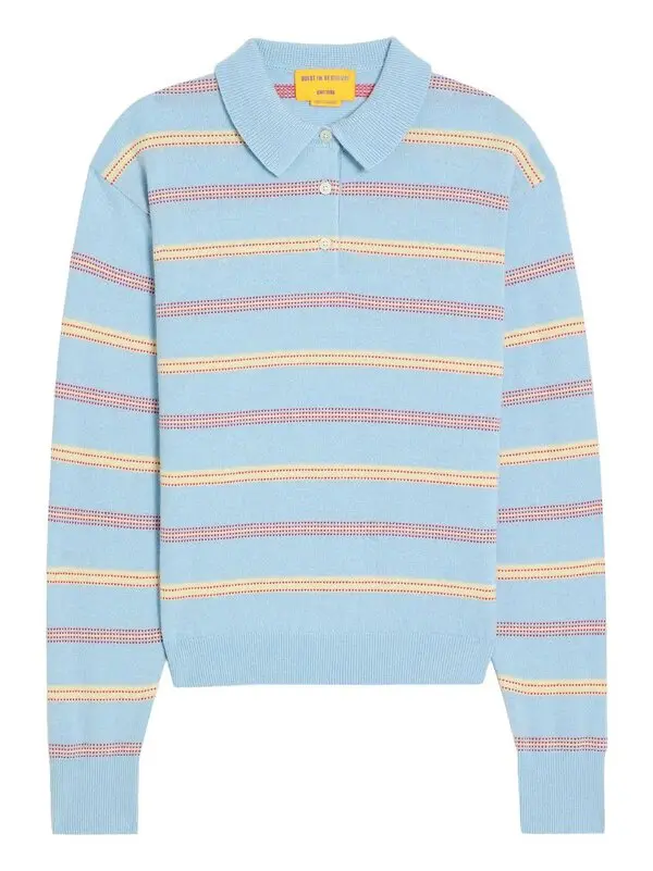 Guest In Residence Collegiate Striped Cashmere Polo Sweater - Light Blue