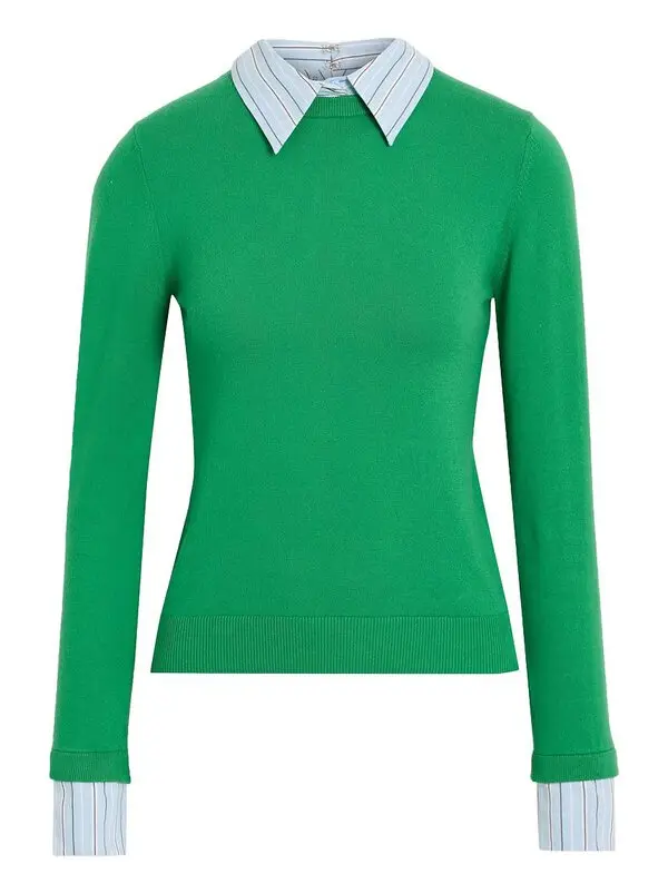 Alice + Olivia Cotton-blend Poplin-trimmed Sweater - Green