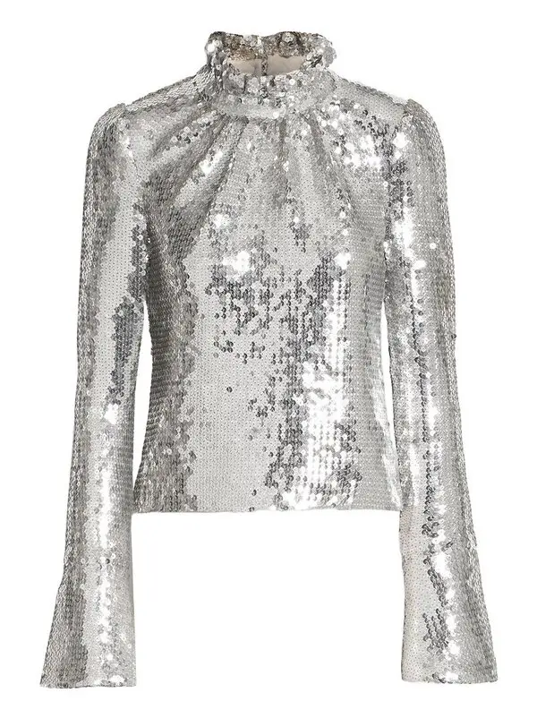 Rabanne Sequin Embellished Turtleneck Top - Silver