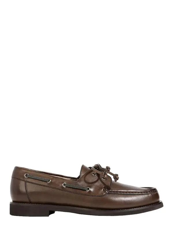 Brunello Cucinelli Leather Boat Shoes - Chocolate