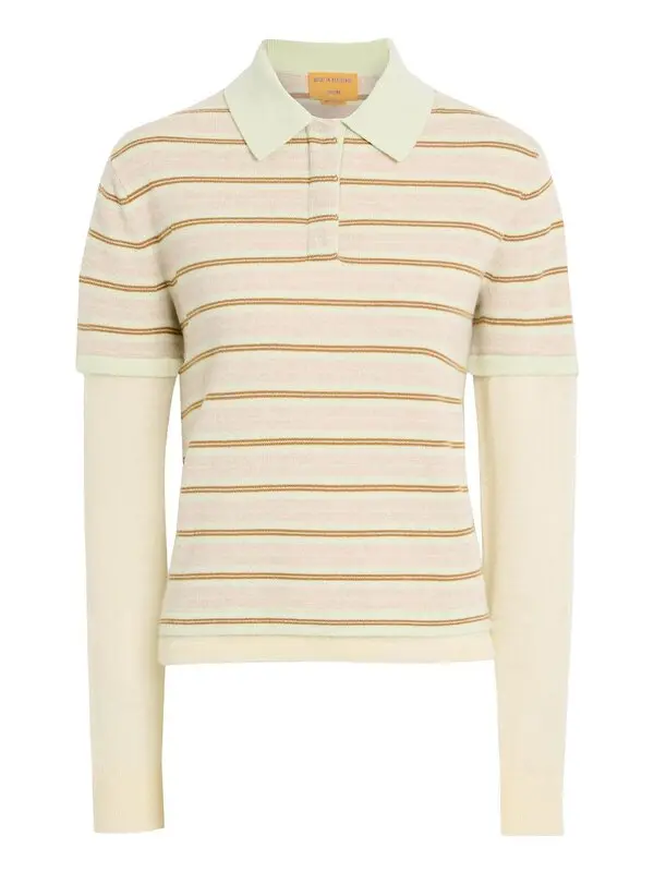 Guest In Residence Striped Layered Cashmere Polo Sweater - Light Green
