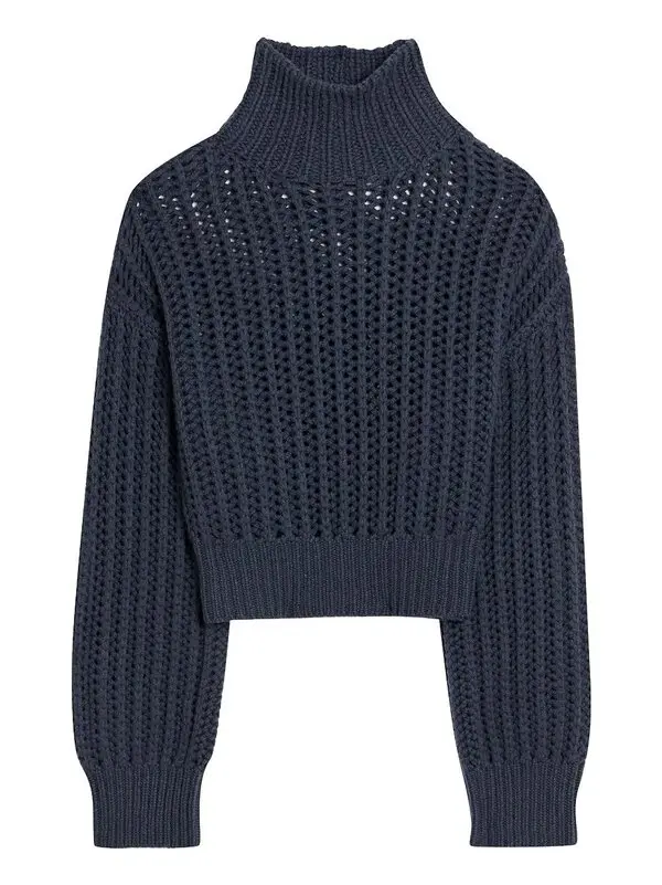 Brunello Cucinelli Open-knit Cashmere Turtleneck Sweater - Navy