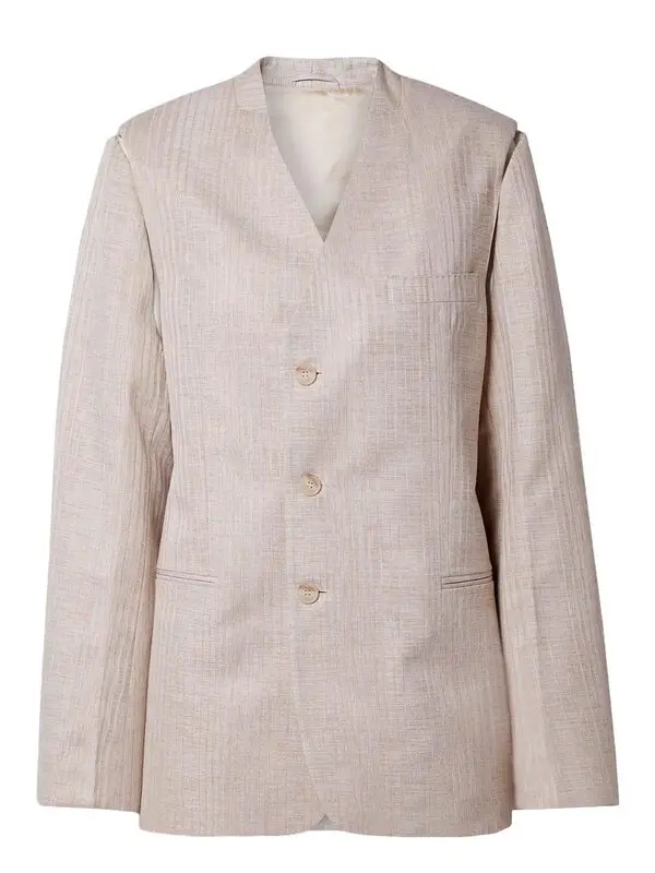 BETTTER Lorca Convertible Embroidered Pinstriped Linen-blend Blazer - Beige