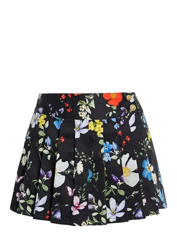 Alice + Olivia Floral Print Pleated Skirt Shorts - Black