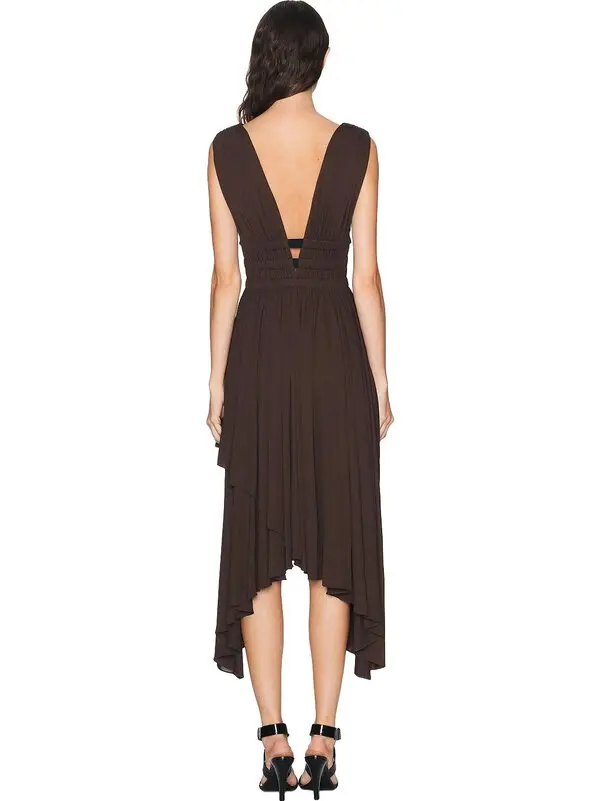 Alaïa V-neck Asymmetrical Hem Midi Dress - Chocolat