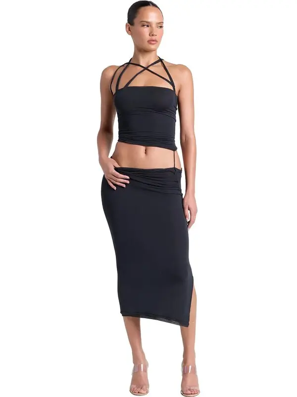 SKIMS Vettese X Sheer Modal Midi Skirt - Onyx