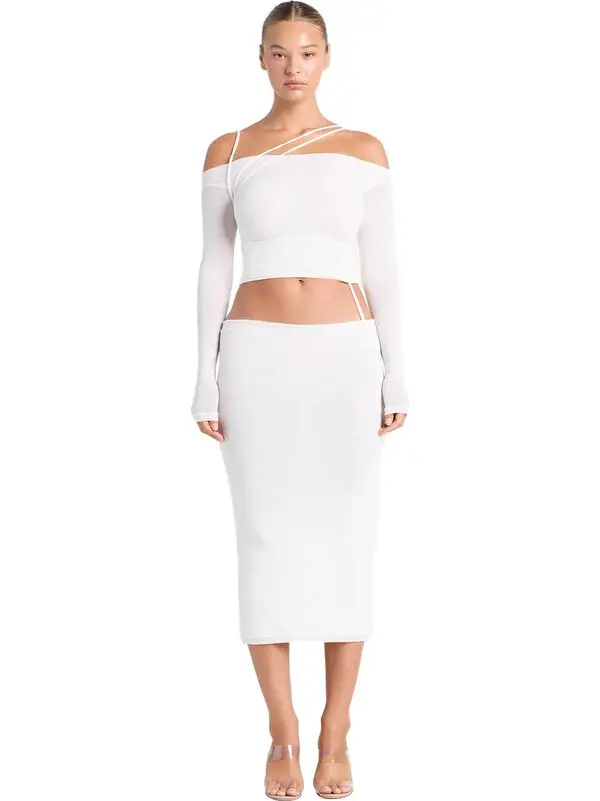 SKIMS Sheer Modal Off-the-shoulder Cropped Top - Ecru